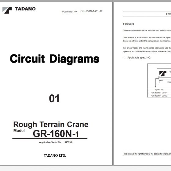 Tadano All Terrain Crane GR-160N-1 GR160N-1 525790 Service Manual Circuit Diagram