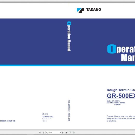 Tadano Rough Terrain Crane GR-500EXL-3 541100 Operation Manual 2016 FR