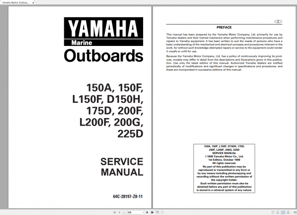 Yamaha Marine Outboards Collection Models PDF Service Manual, Technical ...