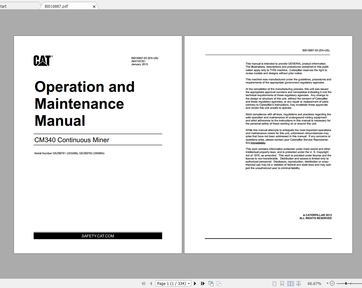 CAT Continuous Miner Operation Maintenance Information Collection PDF