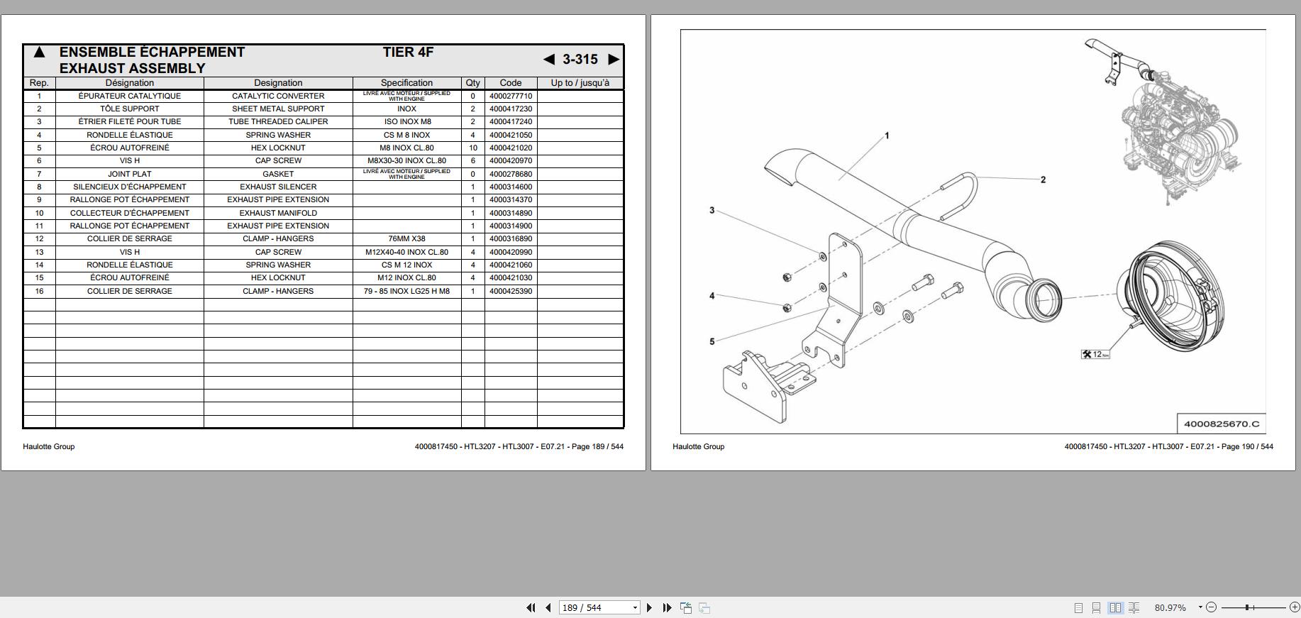 Haulotte Compact Telehandler HTL 3207 HTL 3007 Spare Parts Catalog ...
