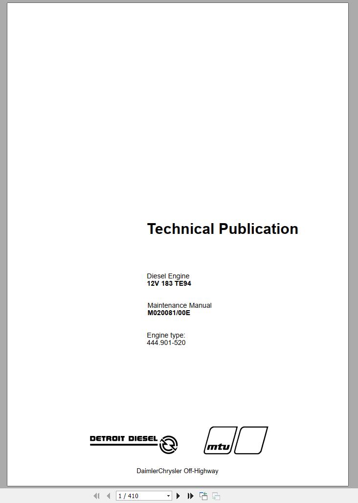 MTU Diesel Engine 12V 183 TE94 Maintenance Manual M020081 00E 2004