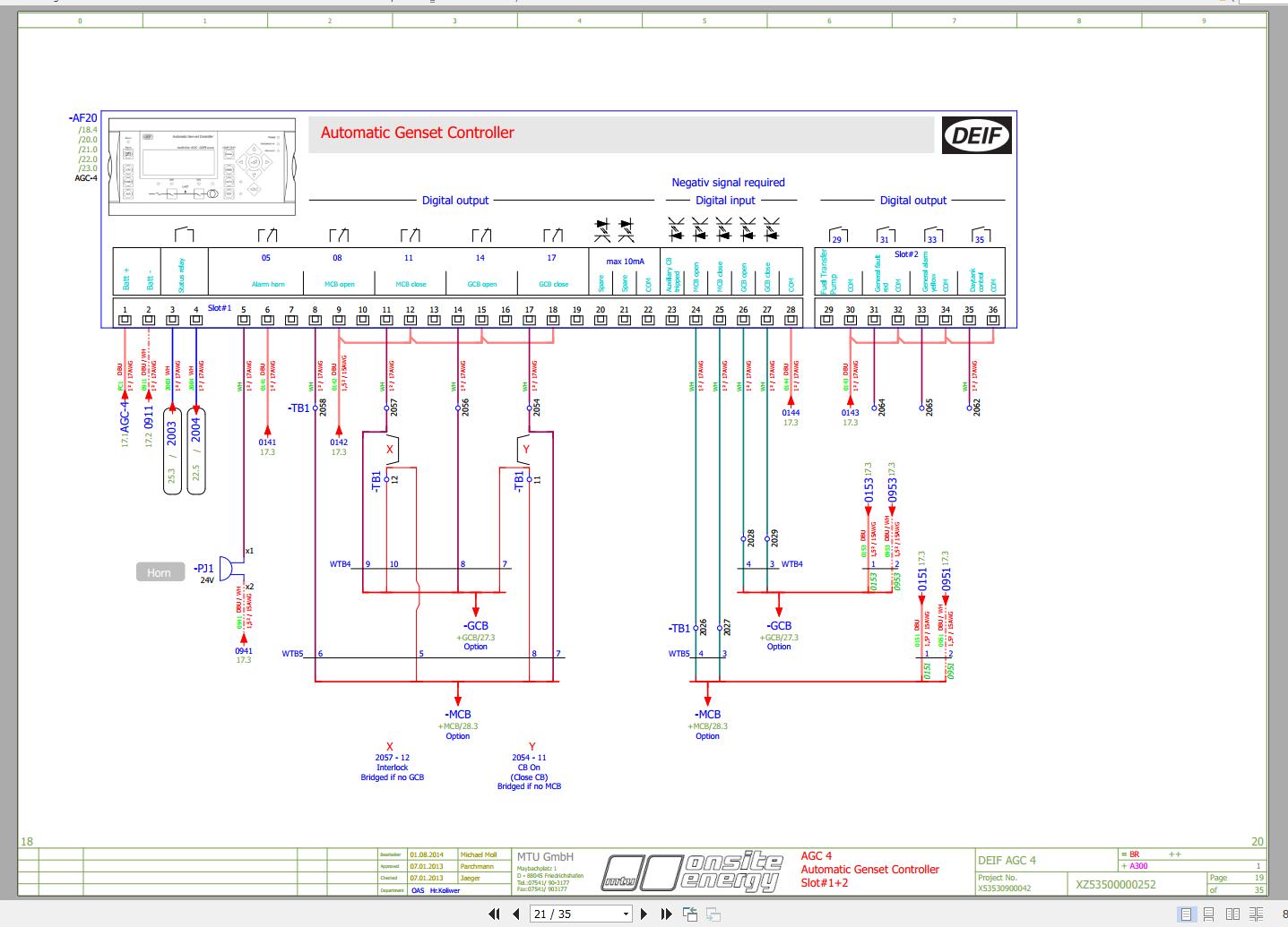 MTU Genset BR2000LC V2-6 DEIF AGC 4 Marathon 400V Circuit Diagram 2013