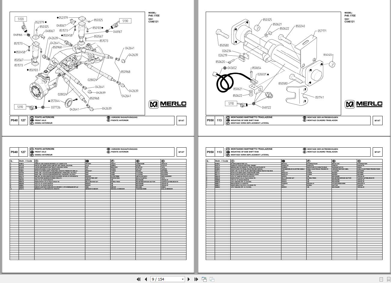 Merlo Telescopic Handler P40.7EE Spare Parts Catalog