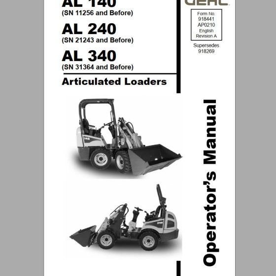 Gehl Articulated Loader AL20 DX Series I Operator's Manual 908180A