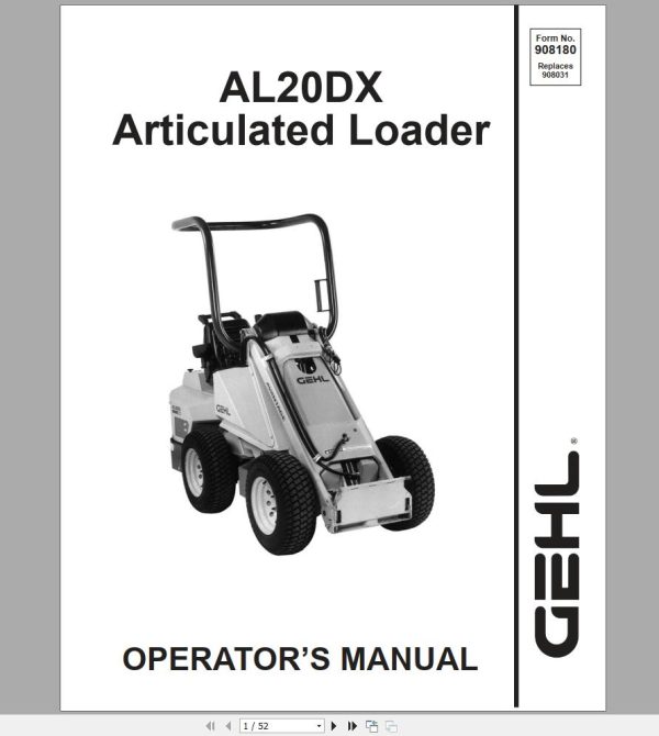 Gehl Articulated Loader AL20 DX Series I Operator's Manual 908180A
