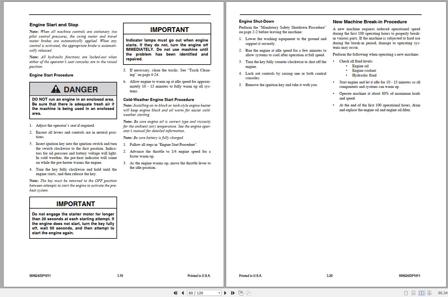 Gehl Compact Excavator GE153 GE193 GE223 Operator's Manual 909824 10.2011