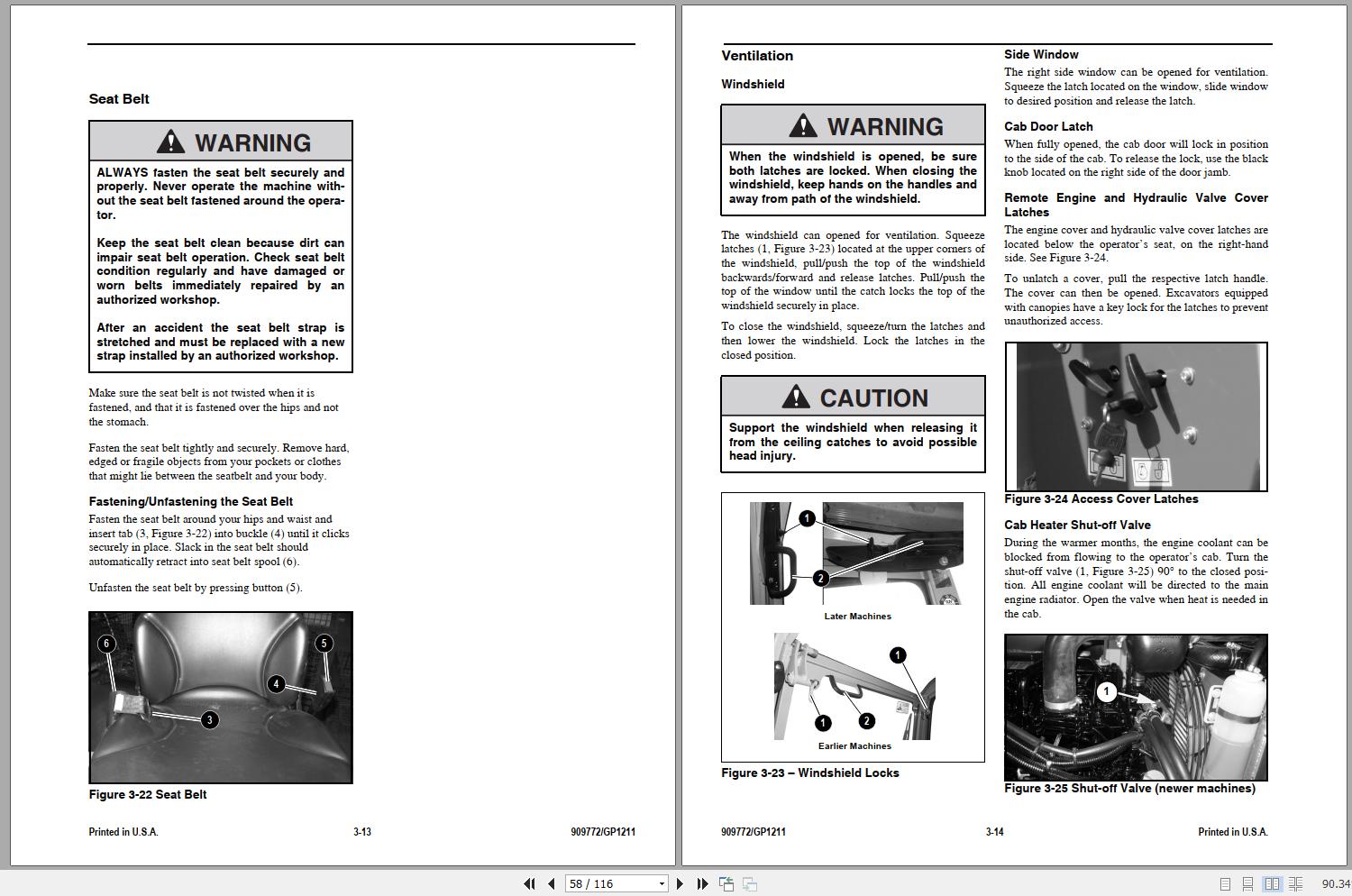 Gehl Compact Excavator GE253 GE303 GE353 GE373 Operator's Manual 909772 ...