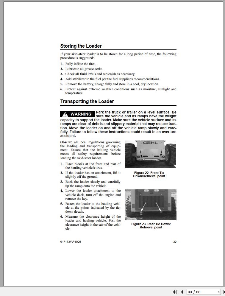 Gehl Skid Steer Loader SL3640 SL3840(EU) SL4240 Operator's Manual 917173A