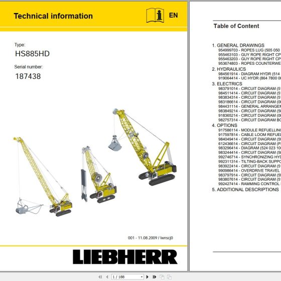 Liebherr Crawler Crane HS885 HD 187427 Technical Information, Parts ...