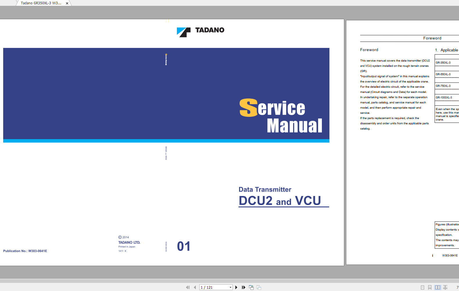 Tadano GR350XL-3 W303-0641E DCU2 & VCU Service Manual Data Transmitter ...
