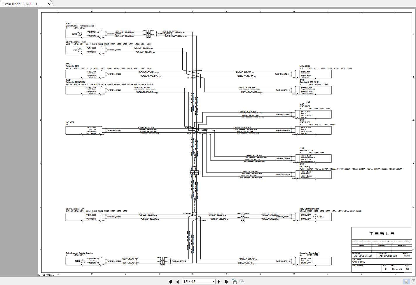 Tesla Model 3 SOP3-1 LHD RHD [02.2019] Wiring Diagram