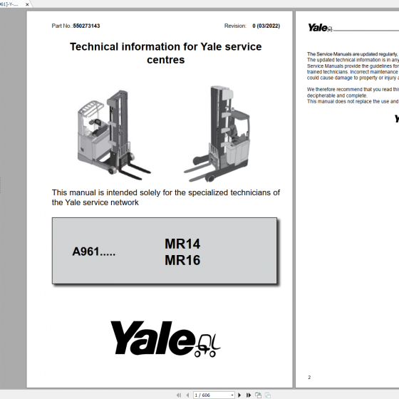 Yale Forklift Class 5 K876 GDP80-180EF Europe Service Manual 01.2022