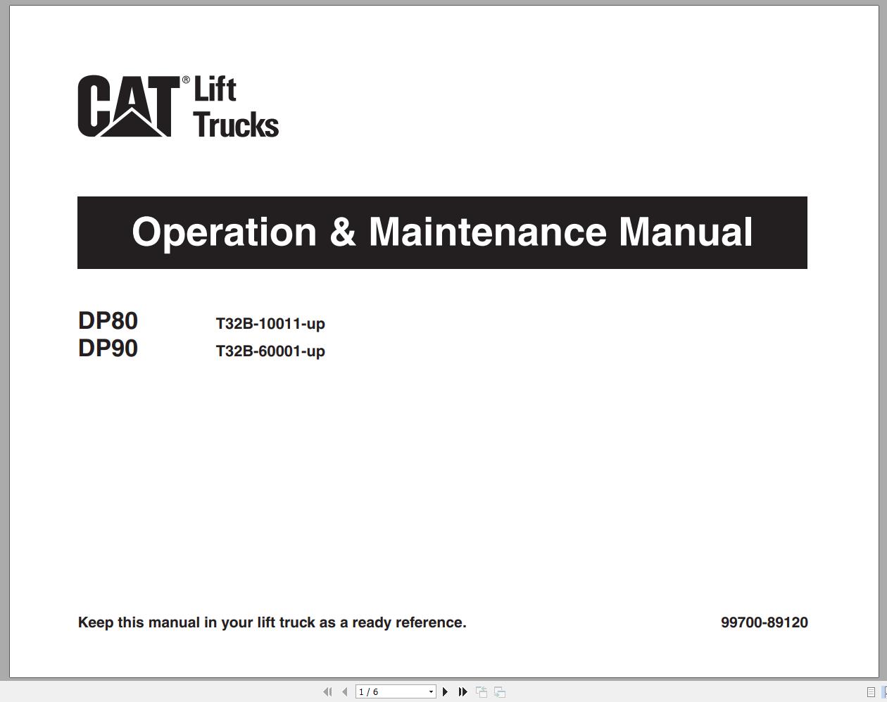 CAT Forklift DP90 Service, Operation & Maintenance Manual