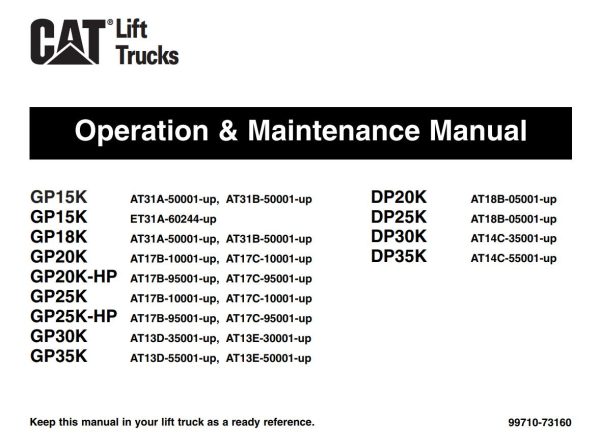 CAT Forklift GP20K Schematic, Service, Operation & Maintenance Manual