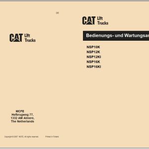 CAT Forklift NSP16NI NSP16NS Service, Operation & Maintenance Manual ...