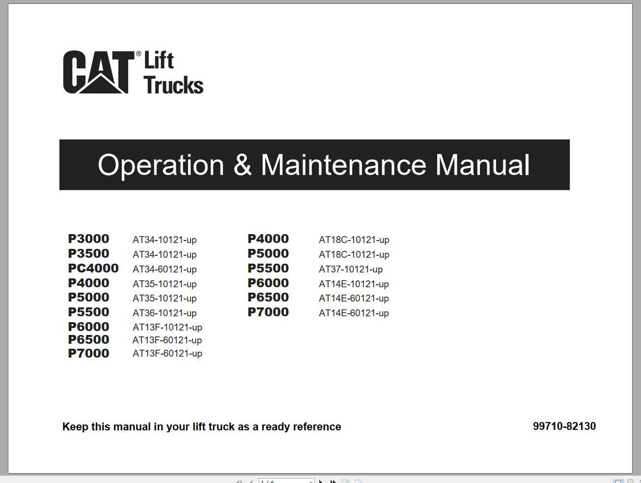 CAT Forklift P3000 P3500 Schematic, Service, Operation & Maintenance Manual