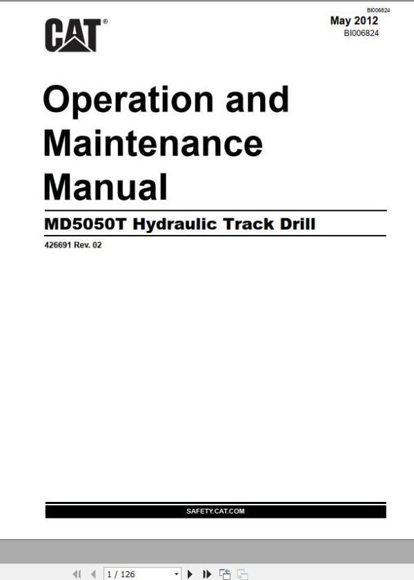 CAT Hydraulic Track Drill MD5050T Operation and Maintenance Manual BI006824