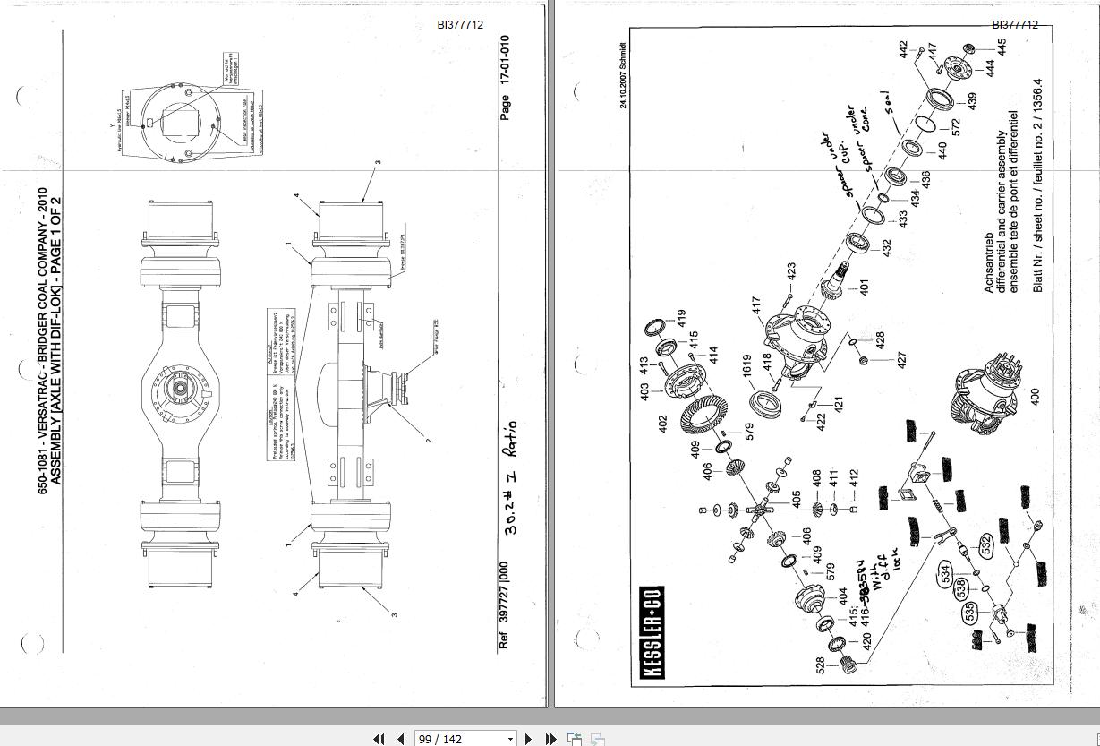 CAT Scoop Kessler Axle Service Manual, Parts Manual BI377712 EN DE