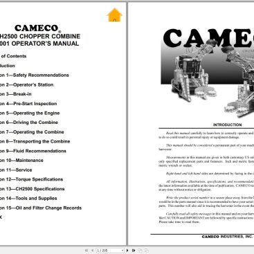 Cameco Chopper Combine CH2500 Operations and Tests Manual 2000