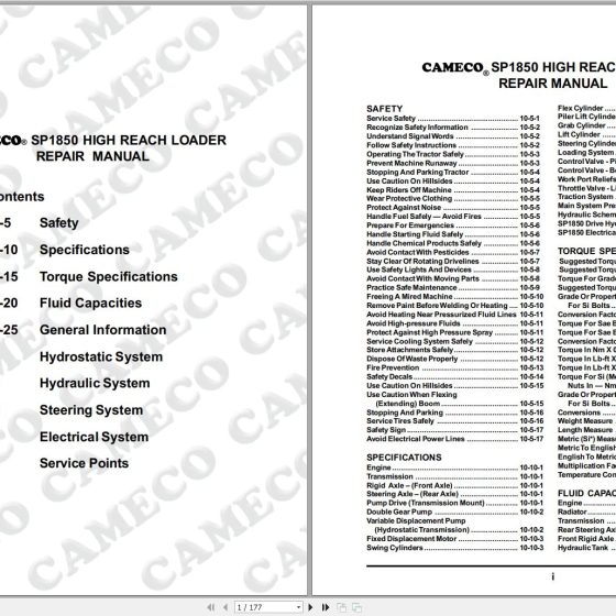 Cameco Loader SP1800B Operator's Manual 2001