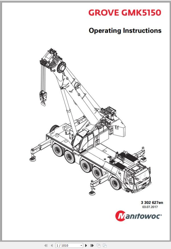 Grove Crane GMK 5150 Parts Catalog, Schematics, Operation Manual EN DE