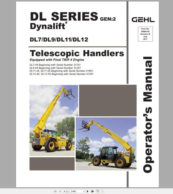 Gehl Telescopic Handlers DL7 DL9 DL11 DL12 GEN2 Operator's Manual ...