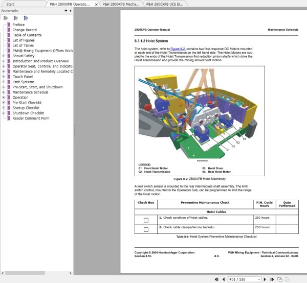 P&H Shovel 2800XPB Operator Manual, Maintenance Manual and Repair Manual