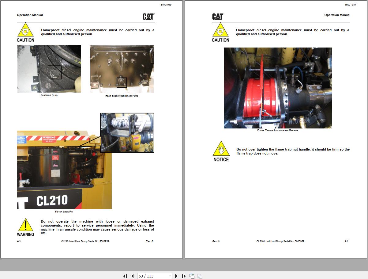 CAT Bucyrus CL210 Operation Manual BI001919