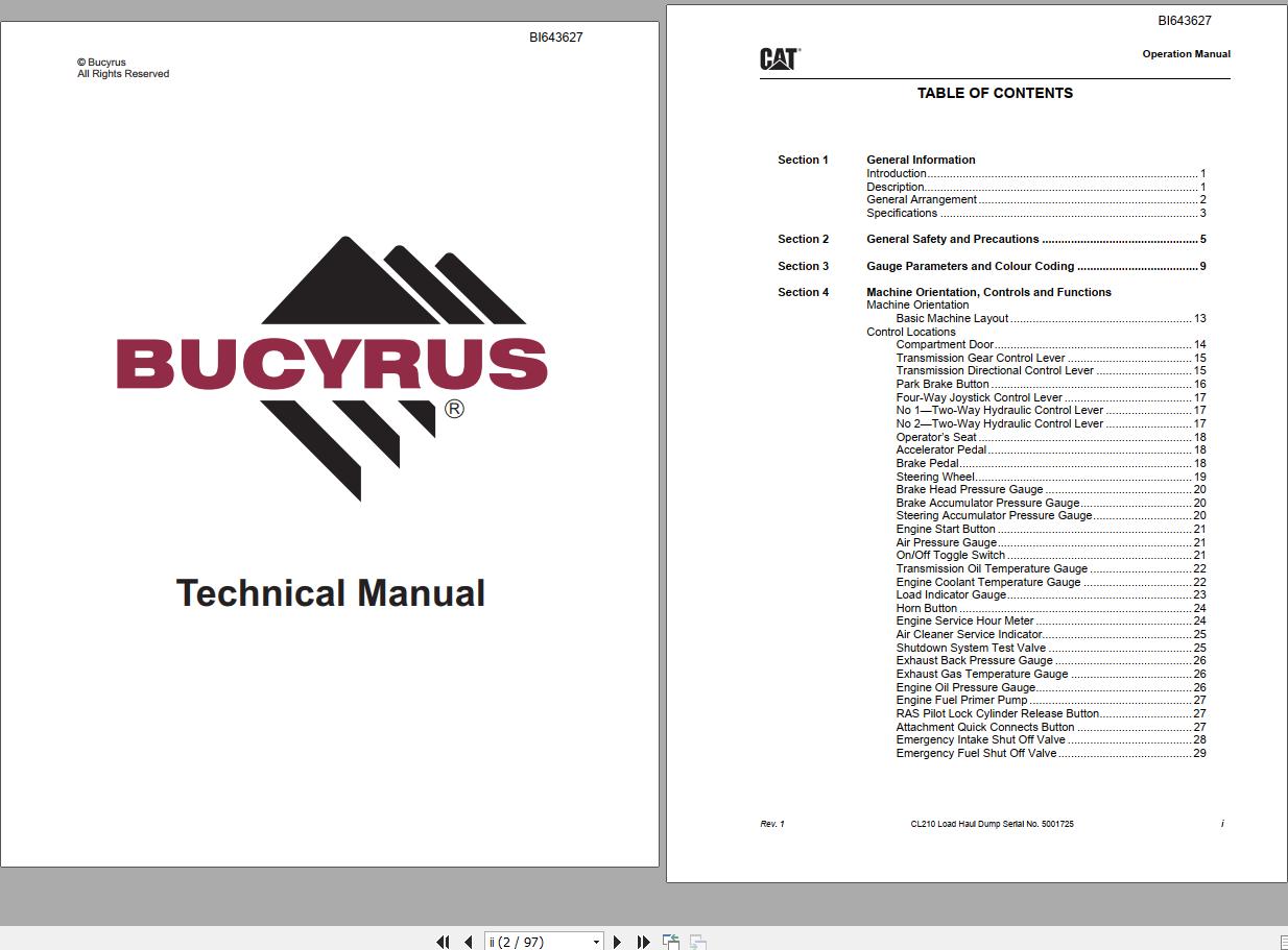 CAT Bucyrus CL210 Technical Manual BI643627