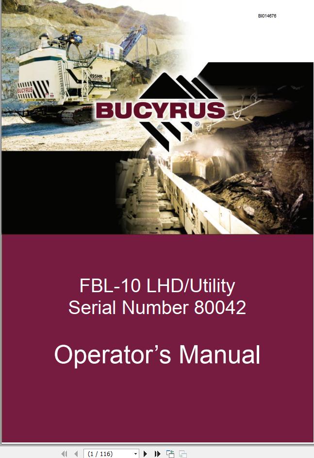 CAT Bucyrus FBL-10 Utility Operator's Manual BI014676