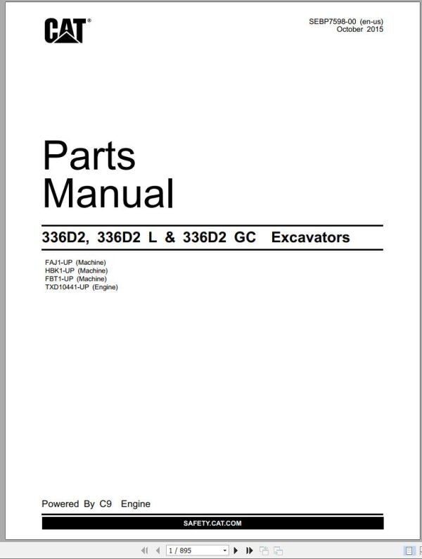 CAT Excavators 336D2 L GC Parts Manual 10.2015