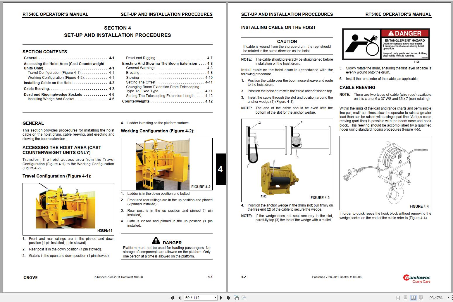 Grove Crane RT540E Schematics, Operation Manual