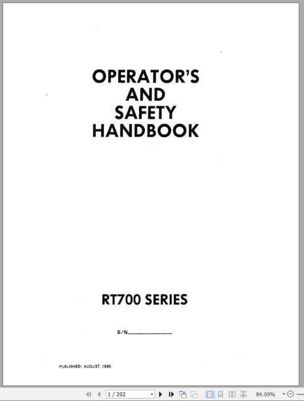 Grove Crane RT700 Hydraulic Schematic, Operator Manual