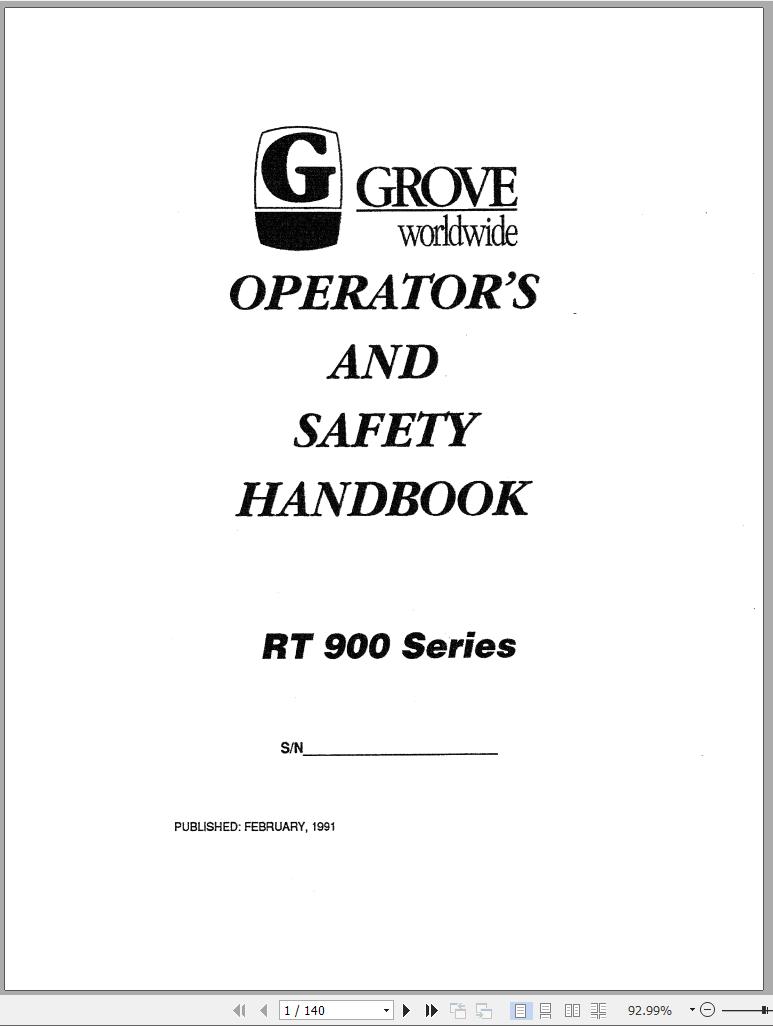 Grove Crane RT900 RT980 Operator Manual and Schematic