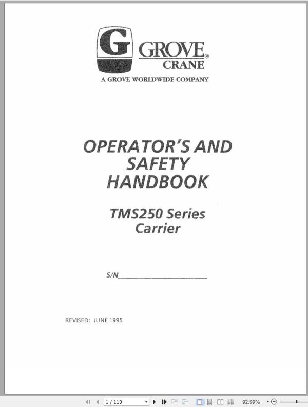 Grove Crane TMS250 Parts Catalog, Schematics, Operation Manual