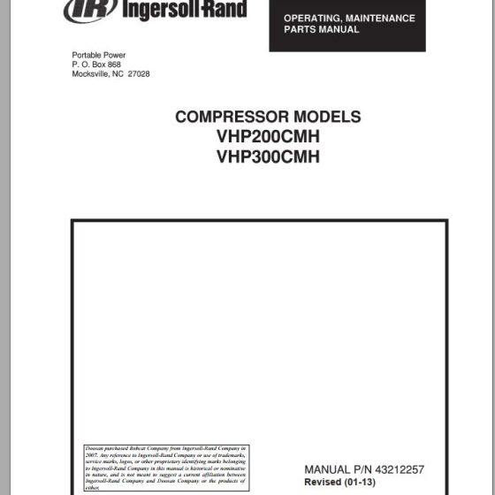 Ingersoll Rand Compressor Modules VHP90CMH Part Manual, Operation and ...