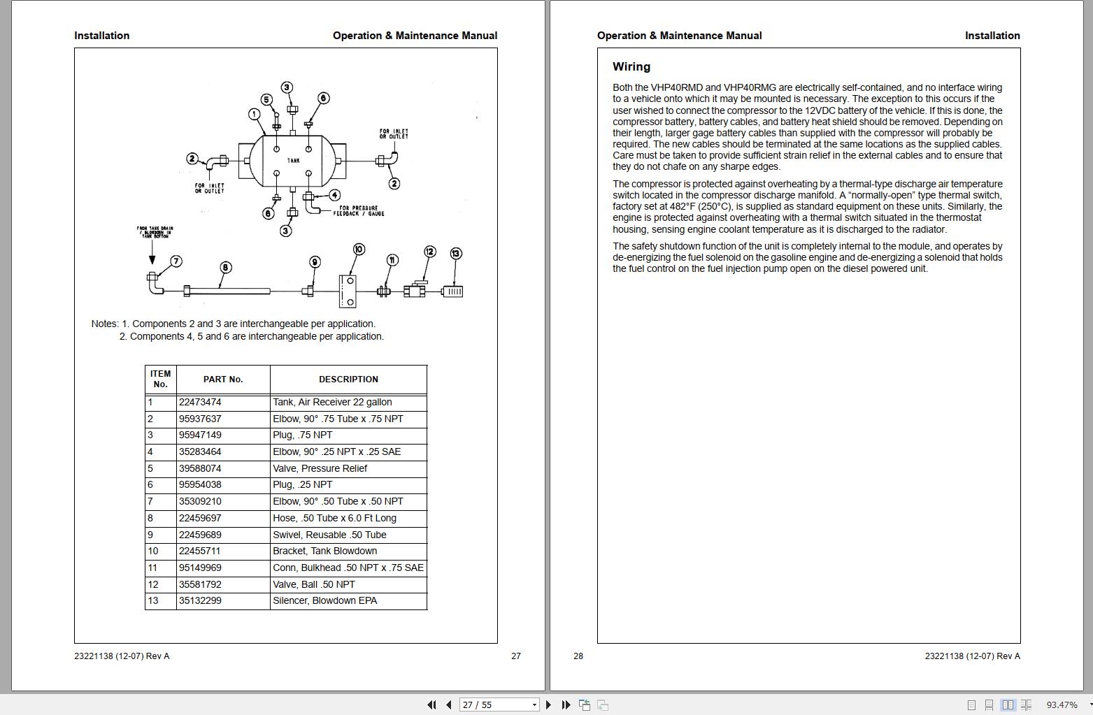Ingersoll Rand Compressor Modules VHP40RMD Part Manual, Operation and ...