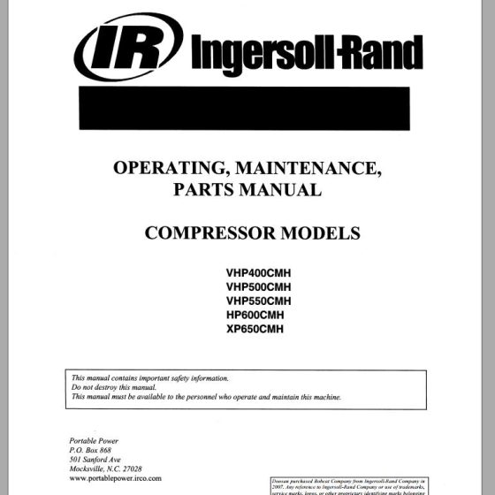 Ingersoll Rand Compressor Modules VHP400CMH Part Manual, Operation and ...