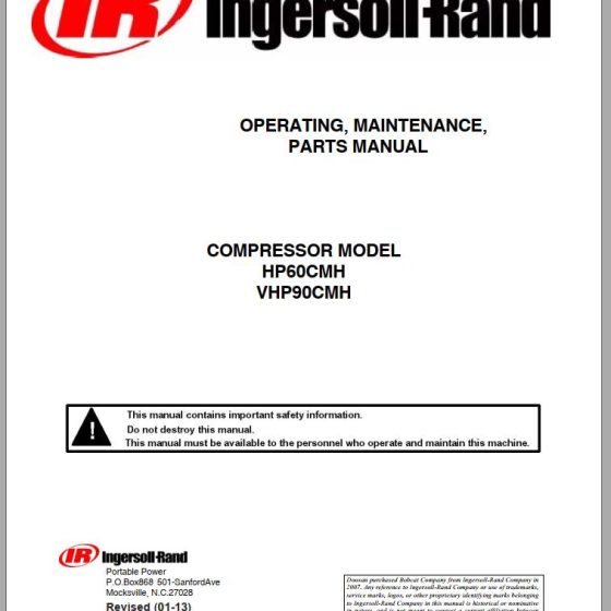 Ingersoll Rand Compressor Modules VHP40RMH Part Manual, Operation and ...