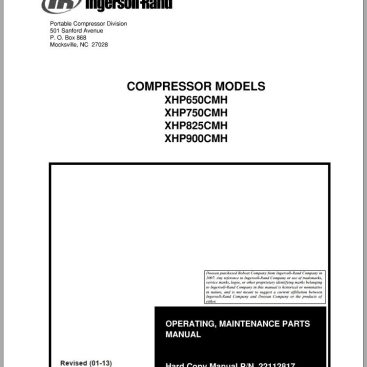 Ingersoll Rand Compressor Modules XHP1070CMH Part Manual, Operation and Maintenance Manual 2013