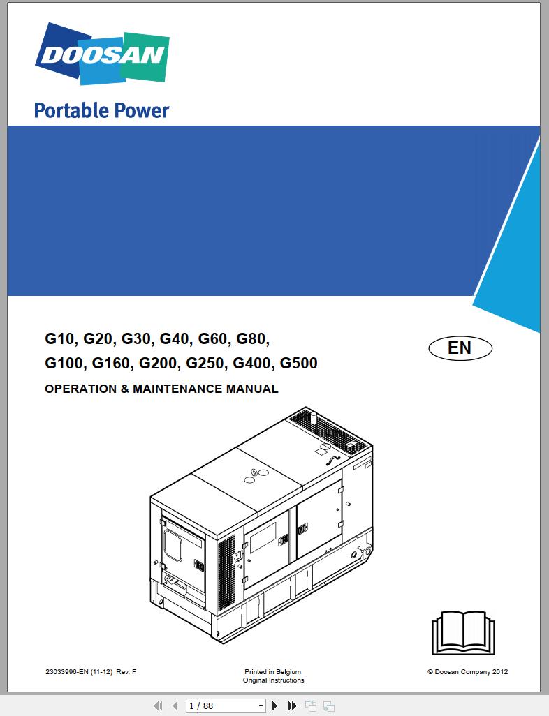Ingersoll Rand Generator G40 Operation and Maintenance Manual 2012