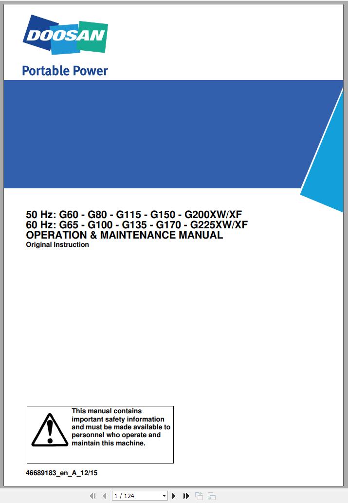 Ingersoll Rand Generator G80 XW XF Operation and Maintenance Manual 2019