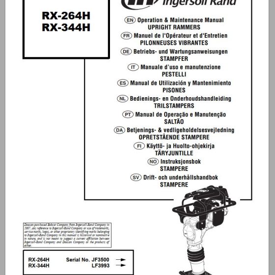 Ingersoll Rand Light Compaction RX-344H Operating & Maintenance Manual ...