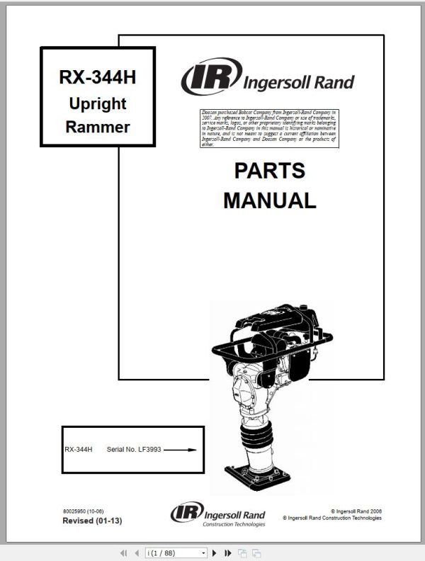 Ingersoll Rand Light Compaction RX-344H Parts Manual 2013