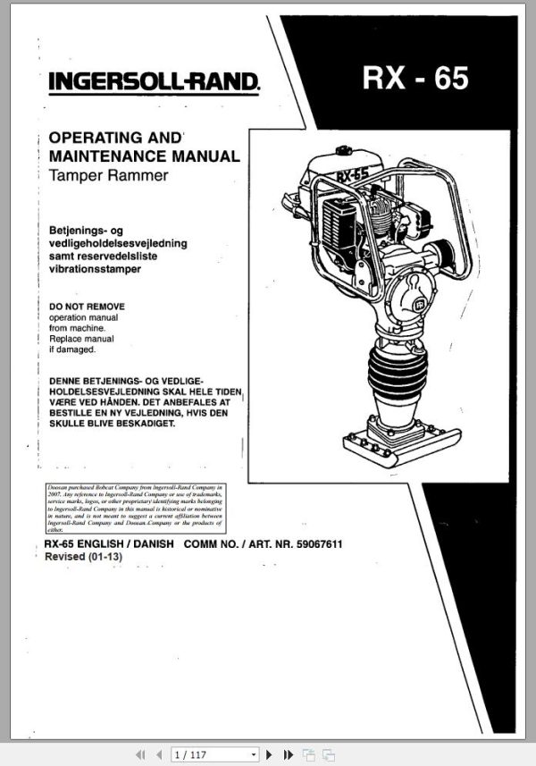 Ingersoll Rand Light Compaction RX-65 Parts Manual, Operating and ...