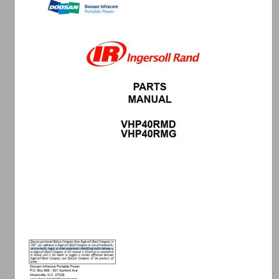 Ingersoll Rand Onboard Power VHP40RMH Parts Manual 2013