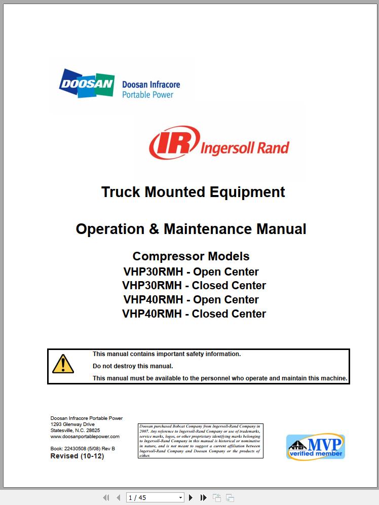 Ingersoll Rand Onboard Power VHP40RMH Operation & Maintenance Manual 2012