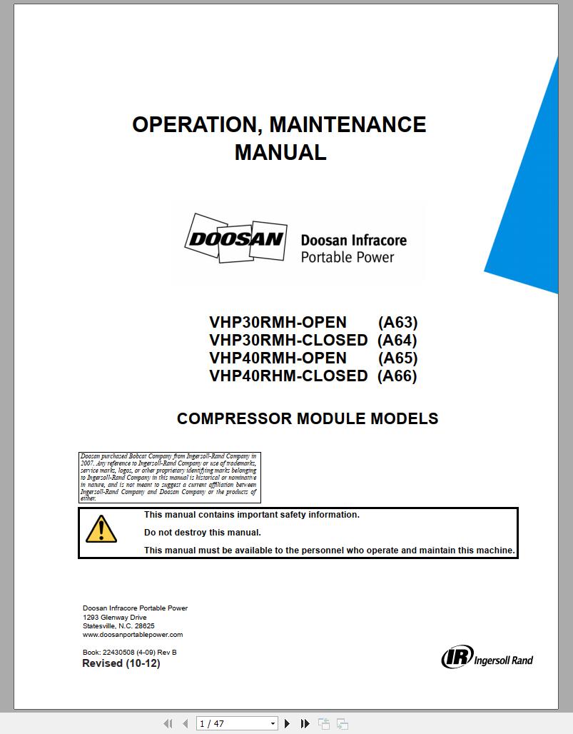 Ingersoll Rand Onboard Power VHP40RMH Operation & Maintenance Manual 2012