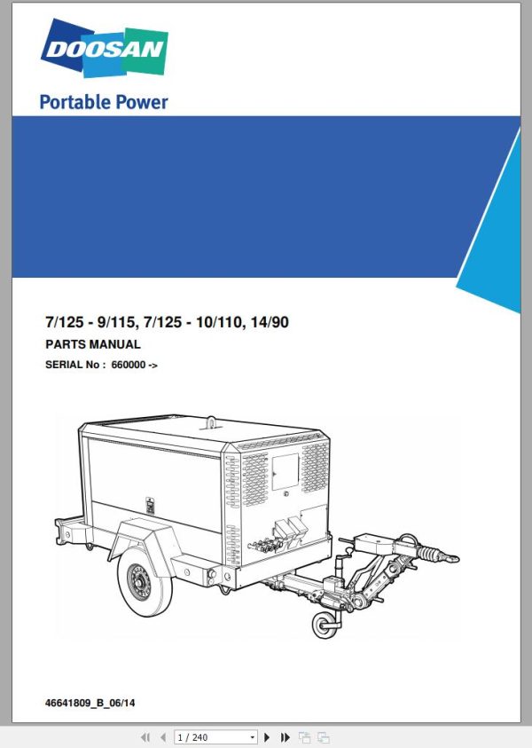 Ingersoll Rand Portable Compressor 10/110 Parts Manual 2016